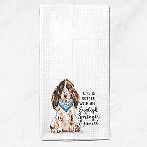 Watercolor Life is Better with an English Springer Spaniel Microfiber Kitchen Tea Bar Towel Gift for Animal Dog Lover