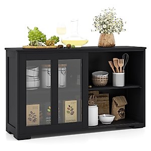 Safeplus 42" Compact Buffet Sideboard with Sliding Glass Doors and Adjustable Shelf for Dining Room, Living Room