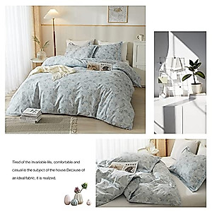 HighBuy Boho Floral Duvet Cover Queen Cotton Aesthetic Blue Floral Queen Comforter Cover Set Lightweight Soft Garden Style Bedding Set Duvet Cover Set Zipper Closure Breathable