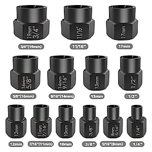 Eapele Bolt Extractor Set, Stripped Nut Remover Twist Sockets, Fit 3/8" Square Drive with Solid Storage Case (13pcs, Black)