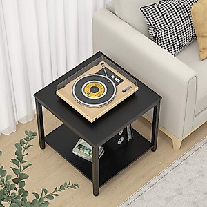 Homieasy Side Table 20 Inch Square, 2-Tier Coffee Tea End Table Nightstands for Sofa Couch Bed, Metal Wood Accent Modern Simple Industrial Style Side Table for Living Room Bedroom, Black