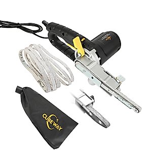 CUBEWAY Electric Mini Belt Sander, Belt Grinder 400W with 300-1700RPM Variable Speed Detailing File Sander with 2 Threads (3/8" x 18" and 1/2" x 18") and 6 Sanding Belts for wood, metal, and plastics