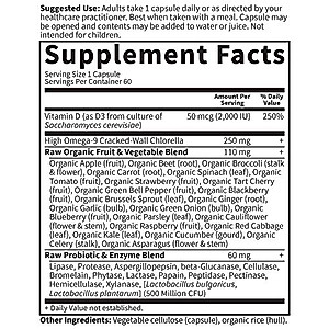 Garden of Life Vitamin D, Vitamin Code Raw D3, Vitamin D 2,000 IU, Raw Whole Food Vitamin D Supplements with Chlorella, Fruit, Veggies & Probiotics for Bone & Immune Health, 60 Vegetarian Capsules