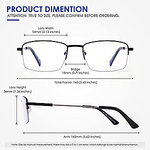 FEIVSN Progressive Multifocus Reading Glasses Blue Light Blocking, Multifocal Readers for Men Women Trifocal Lightweight Eyewear Half Metal Frame Titanium Alloy (3 Pack: Black+Gun+Silver, 2.00)