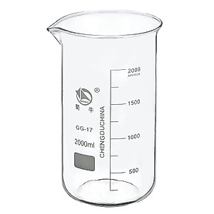 PATIKIL 2000ml Tall Form Glass Beaker, 3.3 Borosilicate Glass Graduated Printed Scale Measuring Cups with Spout for Kitchen Lab Liquids Transit Boiling