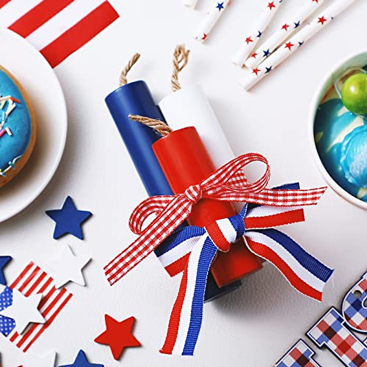 July 4th Patriotic Tiered Tray Decor Patriotic Rustic Firework Decor Memorial Day Wood Signs Fourth of July Centerpieces Independence Day Wooden Table Decoration for Home Tables (Cute Style)