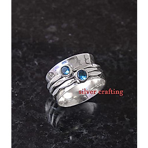 Blue Topaz Gemstone Silver Spinner meditation Fidget Spinning Ring (13)