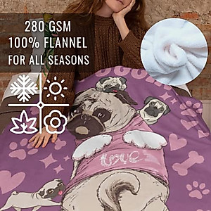 InnoBeta Pug Blanket, Pug Gifts, I Puggin’ Love You, Pug Flannel Blanket for Pug Lovers, Soft Throw Blanket for Women, Girlfriend, Besties, Wife, Bed, Sofa Blanket 50"x 65"