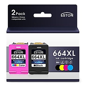ESTON 2Pack Remanufactured for HP 664XL Black/Color Ink Cartridges for Deskjet Ink Advantage 1115 2136 3636 3836