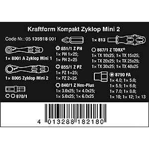 Wera - 5135918001 Kraftform Kompakt Zyklop Mini, Set of 27