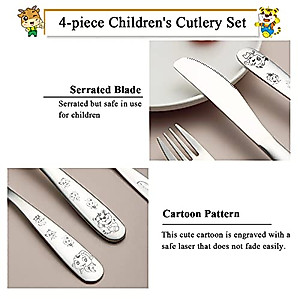 Berglander Toddler Utensils 4 Pieces Stainless Steel Kids Silverware Set, Children Safe Forks and Spoons Flatware, Mirror Polished Smooth Round Edage Cutlery Sets, Dishwasher Safe