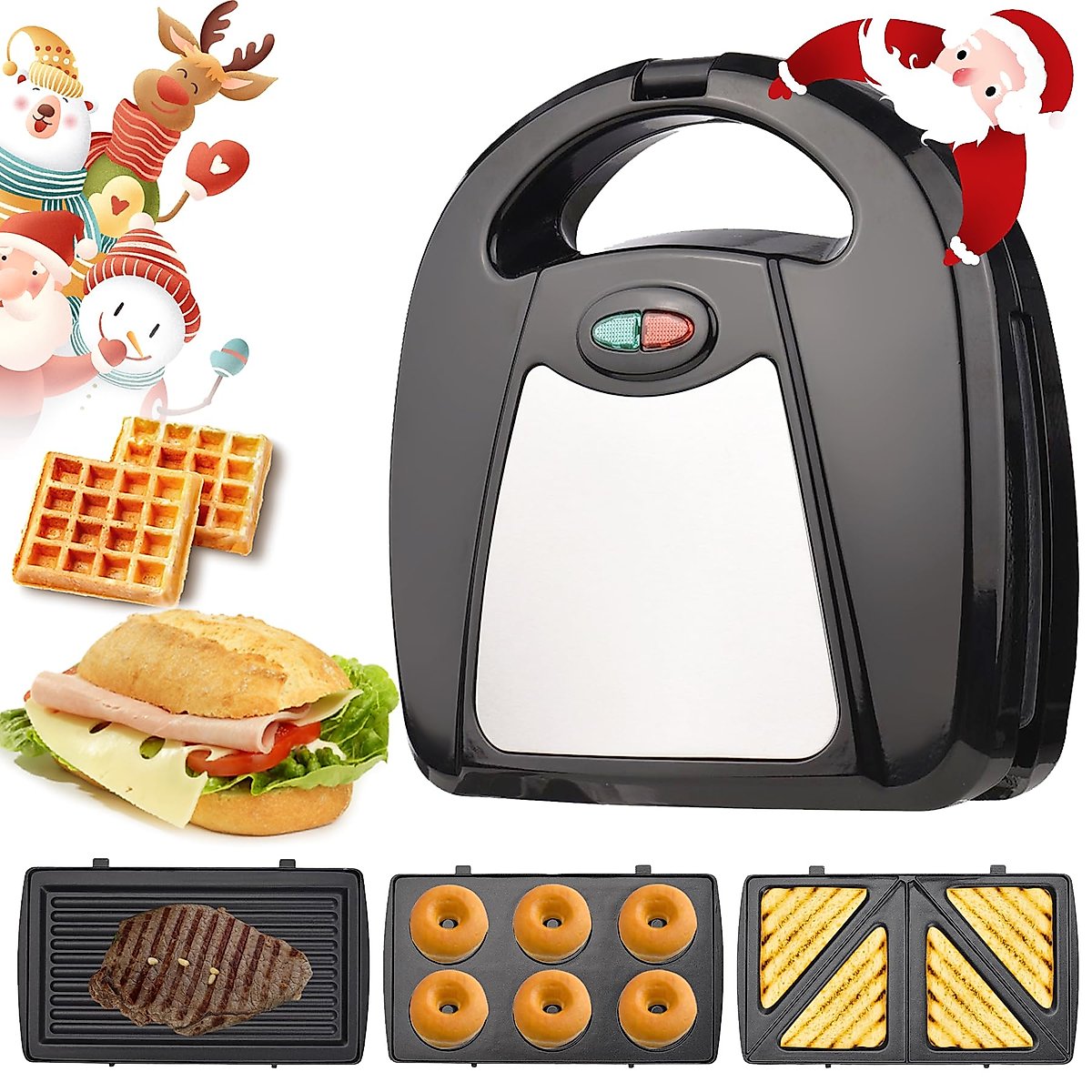Waffle Maker 4 in 1, Mini Waffle Maker with Removable Plate, Waffle Iron Waffle Machine, Non-stick Coating 750W Double-Sided Heating, LED Indicator Lights, Cool Touch Handle, Easy to Use & Clean