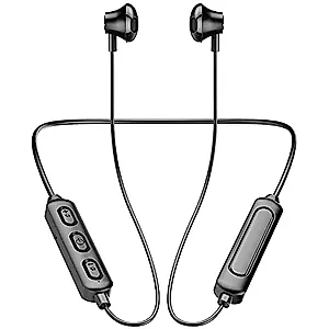 INTAX - Bluetooth 5.0 Wireless Neckband Headphones, 10 hrs Play time, Noise Cancelling, Fast Pairing, Waterproof, 9D Stereo Surround Bluetooth 5.0, Black