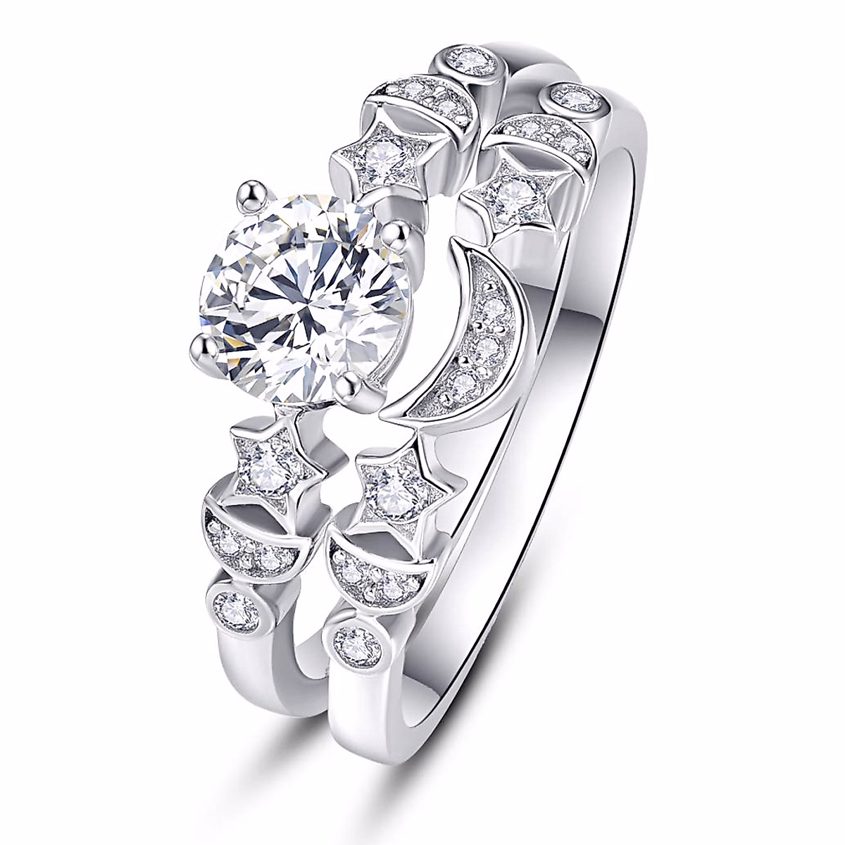 AVECON Women's Platinum Plating Sterling Silver Wedding Engagement Ring Band Set 1.25 Carat Round Brilliant Cubic Zirconia