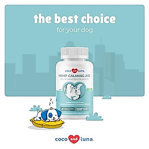 Calming Chews for Dogs - 120 Chewable Tablets - with Hemp, Chamomile, and L-Tryptophan for Anxiety Relief, Separation Stress, Noise, Thunder and Barking