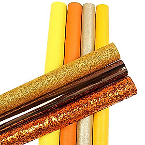 Yuanchuan 7Pcs/Set 8.3" x 12"(21cm x 30cm) A4 Bundle Leather Sheets Mixed Golden Series Solid Colors Texture Embossed Faux Leather Sheets Glitter Faux Leather Fabric Bow Earrings Making DIY Craft (Golden Set)