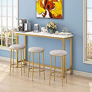 JOSMORE Gold Bar Table and Chairs Set, Marble Bar Table Set, Pub Height Table with Bar Stools, Modern Dining Table Sets for Kitchen and Living Room