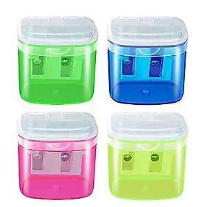 Manual Pencil Sharpeners, 4PCS Colorful Compact Dual Holes Sharpener with Lid for Kids & Adults, Portable Pencil Sharpener for Travel School Office and Art Room