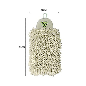 4 Pack Chenille Hand Towel with Hanging Loops, Soft Absorbent Microfiber Embroidery Hanging Hand Towels Plush Quick-Drying Chenille Ball Hand Towels for Bathroom Kitchen (Light Green + Beige)