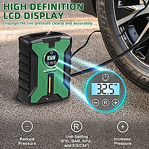 ALTOCRAFT Portable Tire Inflator Pump Air Compressor 12V DC with Digital Pressure Gauge and LED Light,150PSI Auto Shut-Off for Car, Bicycle, Motorcycle, and Other Inflatables,Black & Green