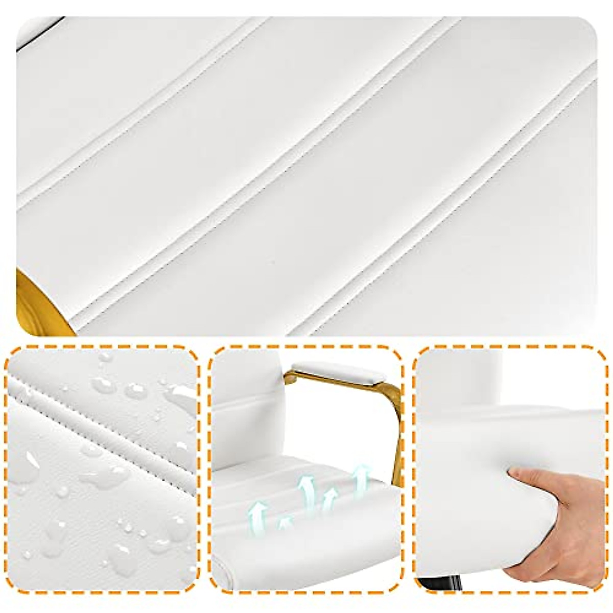 Topeakmart Office Desk Chair Mid-Back Adjustable Chair PU Leather Executive Chair w/Gold Frame White Seat