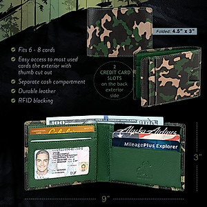 Camo Wallets for Men in Green Leather Military Pattern RFID Secure and Durable Card Holder Bifold Wallets for Men