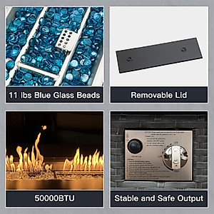 Propane Fire Pit Table, Outdoor Fire Table Rectangle 50000 BTU, 43 Inch Gas Fire Pit for Outside Patio with ETL-Certified, Auto Ignition, Aluminum Tabletop, Glass Wind Guard, Cover, Gray Wicker