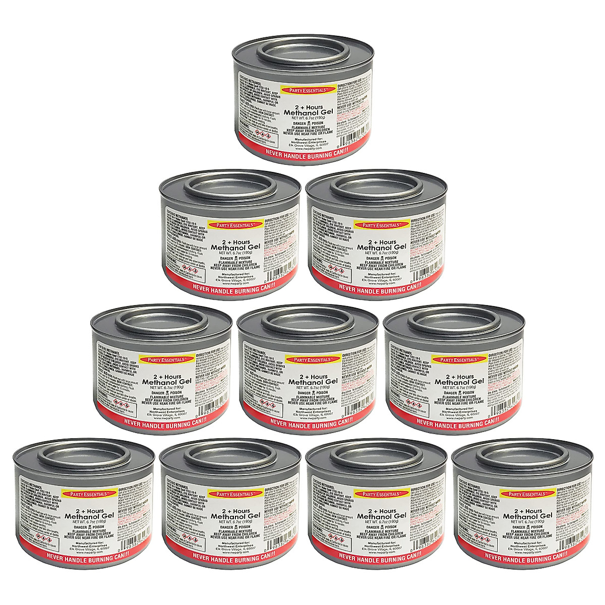 Party Essentials Chafing Dish Buffet Set Serving Kit Food Warmers for Parties Catering Supplies Warming Trays, Canned Methanol Fuel Only, 10-Pack, Multi Color