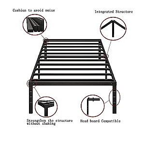 Besebay Twin Size Bed Frame 14 Inch Heavy Duty Metal Frames with Steel Slats Support Ample Storage No Box Spring Needed, Easy Assembly, Noise Free, Black