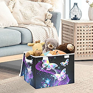 innewgogo Flowers Butterfly Storage Bins with Lids for Organizing Large Collapsible Storage Bins with Handles Oxford Cloth Storage Cube Box for Dog Toys