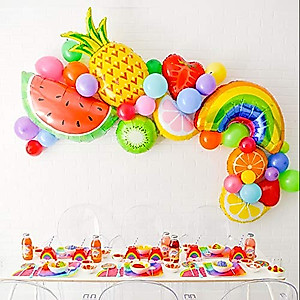 Fruit Balloon Garland Arch Kit-Two-tti Fruity Theme Party Decorations Supplies Mixed Jumbo Watermelon, Pineapple, Rainbow Aluminum Foil Balloons for Sweet Birthday Party, Baby Shower