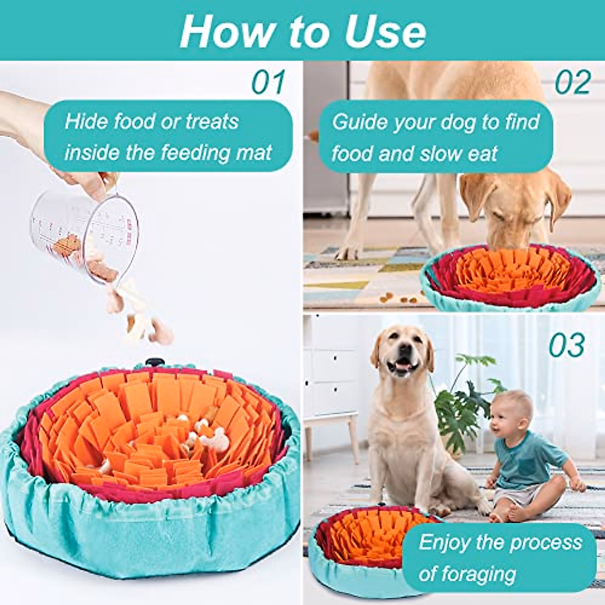 Vivifying Snuffle Mat, Interactive Sniff Mat for Dogs Slow Eating and Keep Busy, Adjustable Dog Digging Toys Encourages Natural Foraging Skills and Mental Stimulation