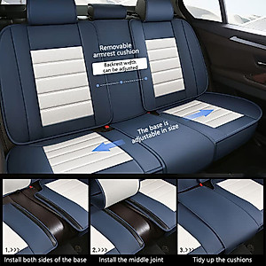 JOJ Car Seat Covers,5 Seat Car Seat Cover,No-Slip Waterproof Breathable Faux Leather Automotive Seat Covers Auto Interior Covers,Full Set,Cream Blue