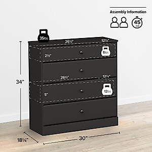 Prepac Astrid 4 Drawer Dresser for Bedroom, Chest of Drawers, Bedroom Furniture, Clothes Storage and Organizer, 18.25" D x 30" W x 34" H, Black, BDBR-0401-1