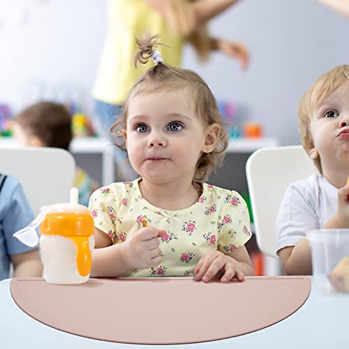 4 Packs Silicone Placemats for Baby Non Slip Placemats for Kids Toddlers Food Table Mats Portable Toddlers Placemats for Dining Table, 4 Colors(Gray, Apricot, Blue, Pink)
