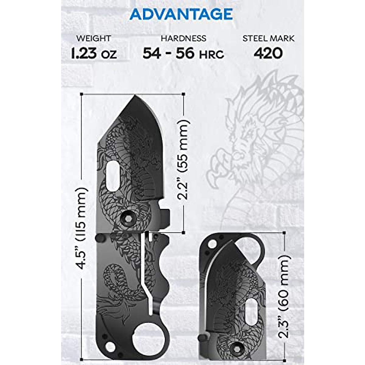 Grand Way Small Pocket Knife - Folding Wallet Knife - Mini Tactical Knife with Money Clip - Cool Dragon Blade Credit Card - Small Folding Knife - Birthday Christmas Gifts for Men and Women 6682