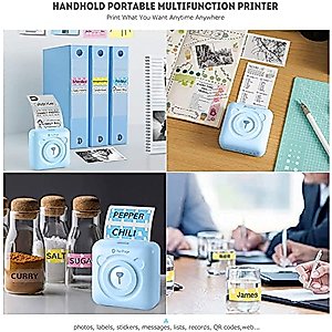 PeriPage Mini Printer, Portable Sticker Bluetooth Printer for Printing Student Notes, Journal, Memo, Mobile Printer, Pocket Printer, Received Printer with USB Cable, Supports Android iOS Windows-Blue
