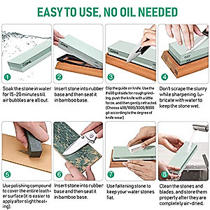 Knife Sharpening Stone Set, G-TING 400/1000 and 3000/8000 Grit Whetstone Knife Sharpener Kit with Leather Razor Strop, Leather Honing Strop, Polishing Compound, Bamboo Base and Flattening Stone