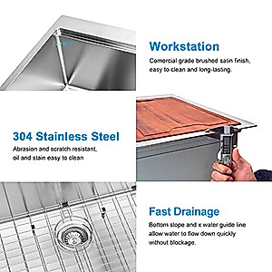AGABOK 33 Inch Drop In Kitchen Sink, 33x22 Inch Topmount Workstation Sink with Ledge, 18 Gauge SUS304 Stainless Steel Kitchen Sink, 10 Inch Deep Handmade Single Bowl Kitchen Sinks with Accessories