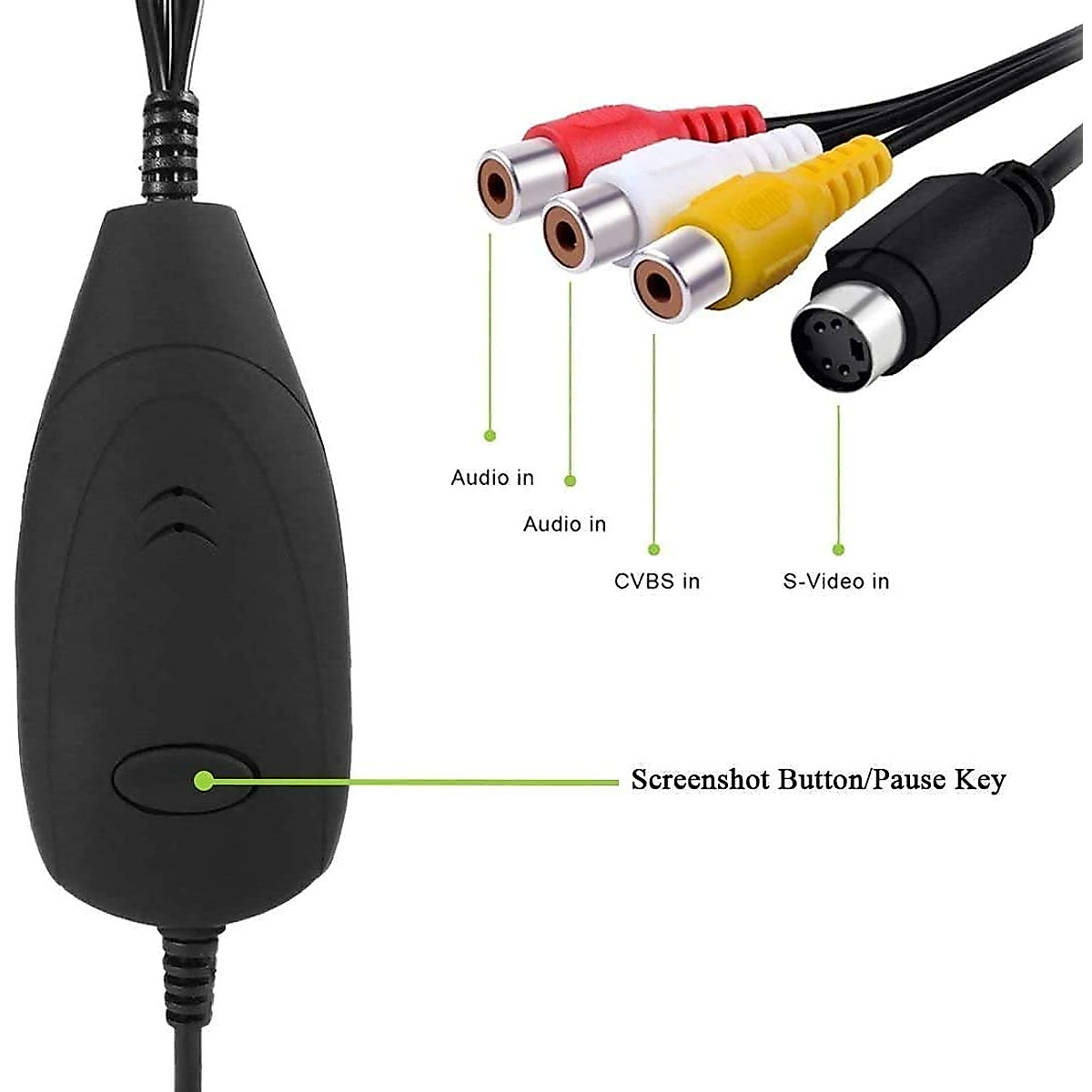 VHS To Digital DVD Converter, USB2.0 Audio/video Capture Grabber Adapter Device,Transfer VCR TV Hi8 Game S video to DVD,Support Windows 10/8.1/8/7/Vista/XP