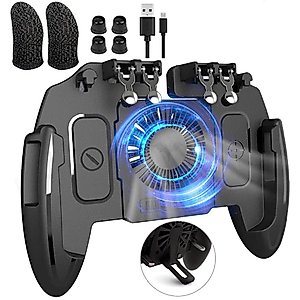 ZOMTOP Mobile Gaming Controller with Cooling Fan and 4 Triggers for 6-Finger Operation on 4.7-6.5" iOS and Android Phones - L1R1 L2R2 Gaming Grip Gamepad(With cooling fan)