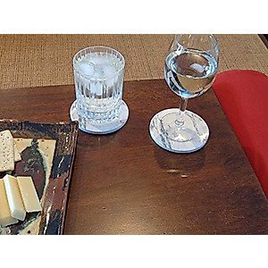 Coasters for Drinks, 6 Ceramic Marble Print Stone Coasters with Premium Black Holder (Off White)