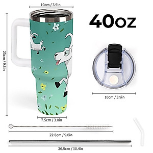 DWVSFJM Goat Frolic Insulated Tumbler 40 Oz Stainless Steel Double Wall Vacuum Travel Mug Large Capacity Car Cup Reusable Coffee Cup with Handle And Straw Lid Gifts White