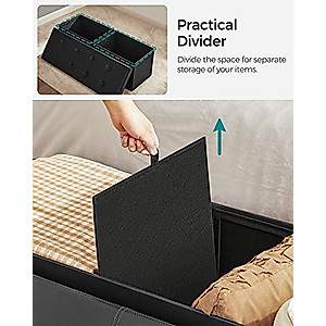 SONGMICS 43 Inches Folding Storage Ottoman Bench, Storage Chest, Footrest, Coffee Table, Padded Seat, Faux Leather, Holds up to 660 lb, Black ULSF701