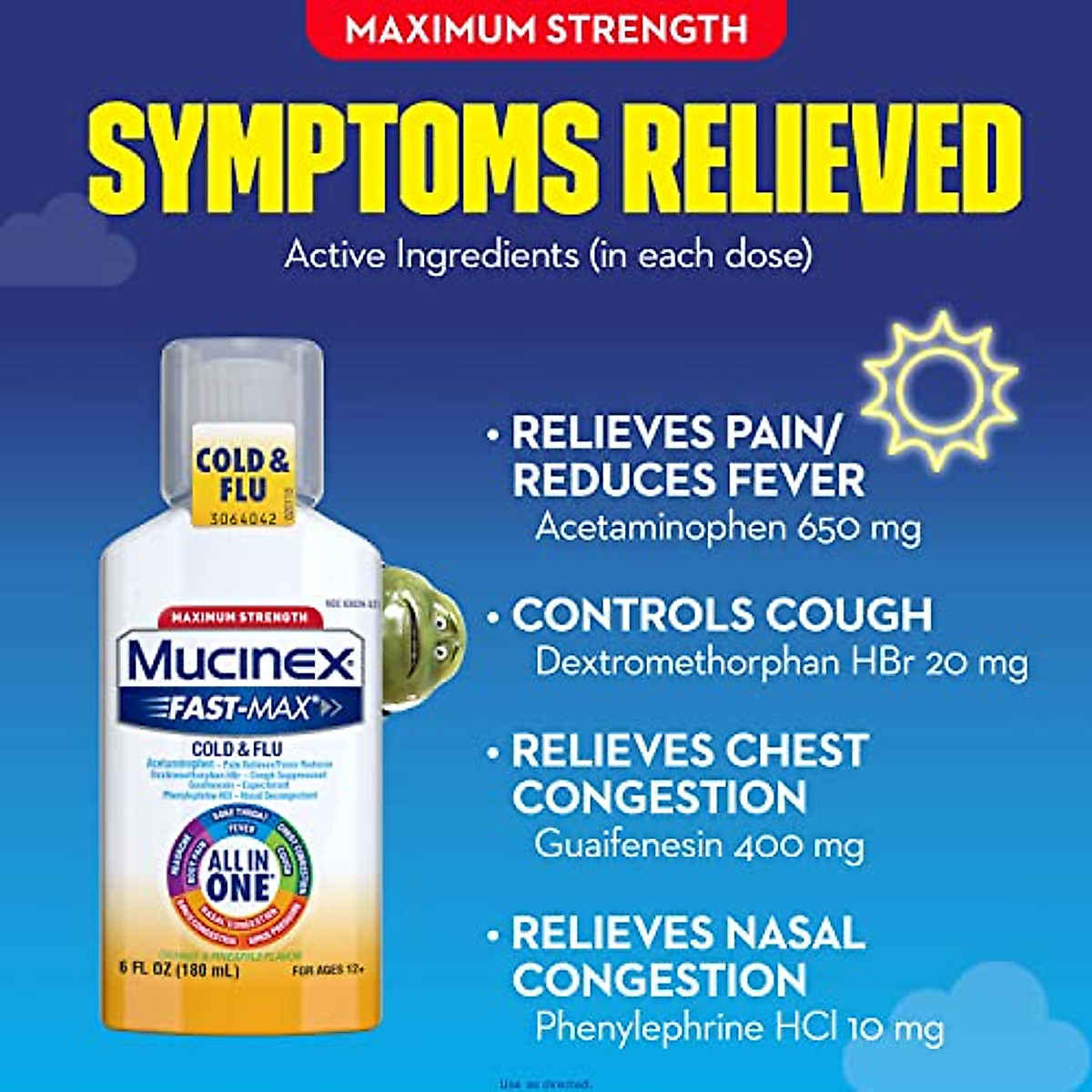 Mucinex Fast-Max Maximum Strength All-in-One Cold & Flu, Orange & Pineapple 6 oz