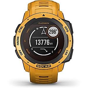 Garmin Instinct Solar, Rugged Outdoor Smartwatch with Solar Charging Capabilities, Built-in Sports Apps and Health Monitoring, Sunburst Yellow