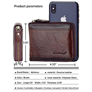 Admetus Christmas gift Men gifts Genuine Leather Short Zip Cowhide Wallet credit card ID Purses 2