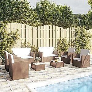 ZQQLVOO Lounge Set Furniture Garden Outdoor Patio Furniture Sectional Conversation Set, 8 Piece Patio Lounge Set with Cushions Poly Rattan Brown for Home, Garden, Lawn, Porch