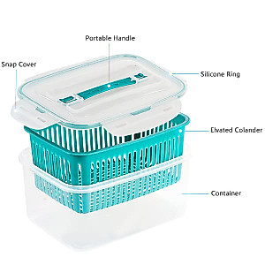 PENGKE Fruit Storage Containers for Fridge 5 Pack Plastic Fresh Produce Saver Refrigerator Organizer with Lids and Drain Colanders for Salad Berry Vegetables Meat Storage