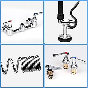 TBER Commercial Kitchen Faucet 8 Inch Center Wall Mount Sink Faucet for Restaurant Industrial 25" Height 12" Swivel Spout Pre-Rinse Sprayer Faucet for Compartment Sinks